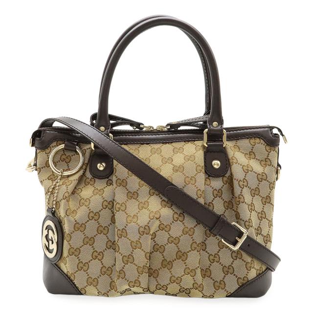 GUCCI グッチ GGキャンバス スーキー ハンドバッグ トートバッグ 2WAY レザー カーキベージュ ダークブラウン ゴールド金具 247902