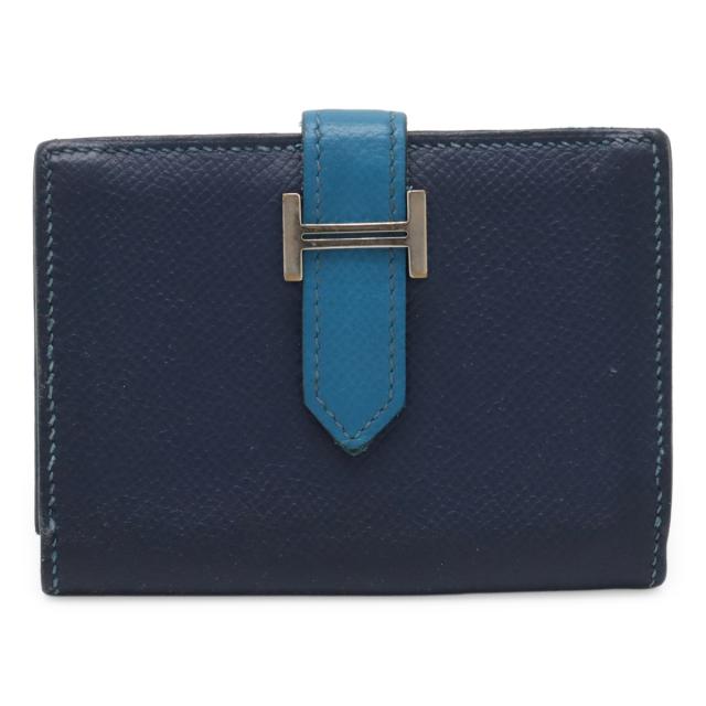 HERMES エルメス ベアン カードケース 名刺入れ パスケース ヴォーエプソン バイカラー ブルードプリュス ブルーイズミール シルバー金具 □R刻印