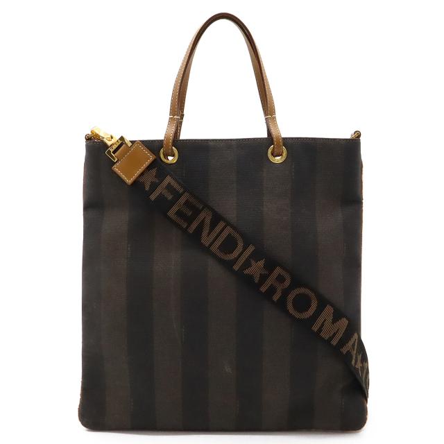 FENDI フェンディ ペカン トートバッグ ハンドバッグ 2WAY ショルダーバッグ 肩掛け PVC レザー カーキブラウン ブラック 黒 ゴールド金具 FENDI フェンディ ペカン トートバッグ ハンドバッグ 2WAY ショルダー