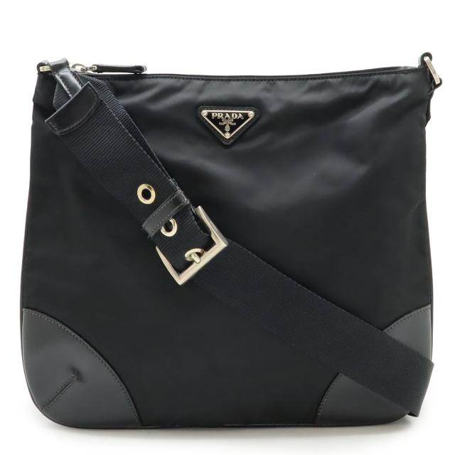 PRADA プラダ トライアングルロゴ ショルダーバッグ 斜め掛け ナイロン レザー NERO 黒 ブラック シルバー金具 BT0326