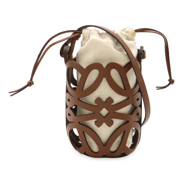 LOEWE ロエベ アナグラム カットアウト ポケット ショルダーバッグ ショルダーポーチ ポシェット 斜め掛け クラシックカーフ ブラウン C922Y62X07