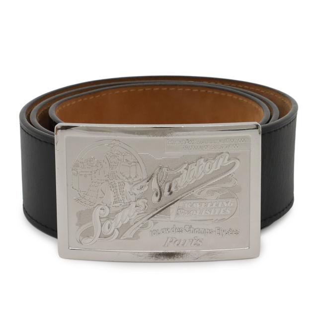 LOUIS VUITTON ルイ ヴィトン サンチュール ジーンズ ベルト レザー ノワール 黒 ブラック シルバー金具 メンズ #90 M6812U