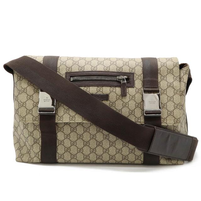 GUCCI グッチ GGプラス メッセンジャーバッグ ショルダーバッグ 斜め掛け PVC レザー ベージュ ダークブラウン 茶 122374