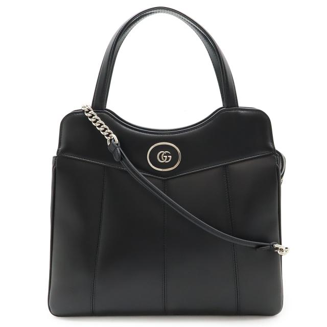 GUCCI グッチ プチGG トートバッグ 2WAY ショルダーバッグ ハンドバッグ レザー ブラック 黒 シルバー金具 745911