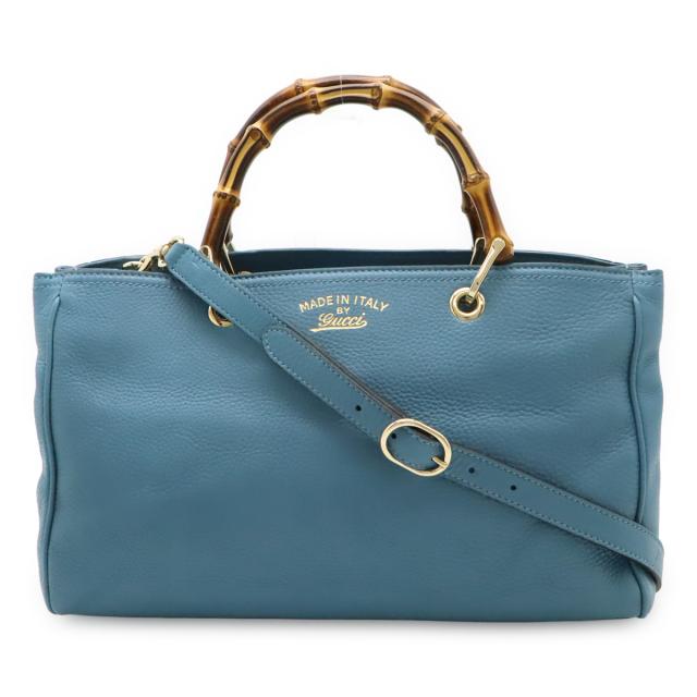 GUCCI グッチ バンブーショッパー ミディアムサイズ レザー トートバッグ ハンドバッグ 2WAY ショルダーバッグ ブルー 323660
