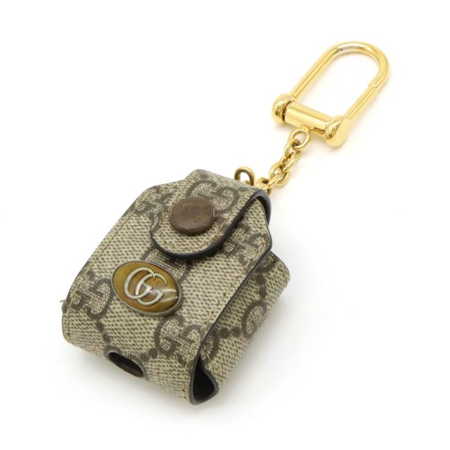 GUCCI グッチ オフィディア GGスプリーム AirPodsケース エアーポッズ イヤホンケース PVC ベージュ キーチェーン付き ゴールド金具 596720