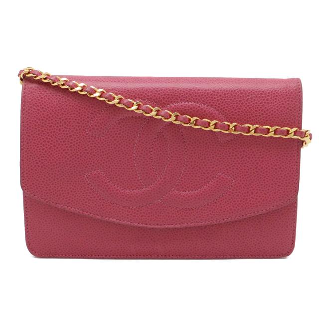 CHANEL シャネル ココマーク チェーンウォレット ショルダーバッグ ポシェット キャビアスキン レザー フューシャ ピンク ゴールド金具 A13509