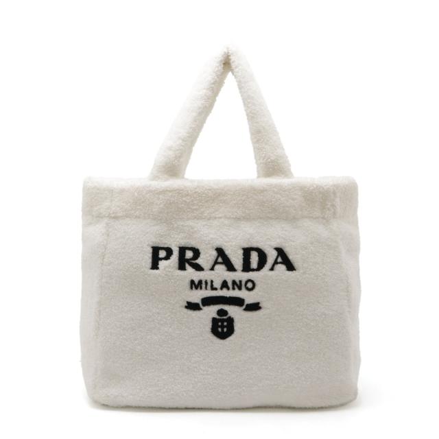 PRADA プラダ テリー トートバッグ ラージトート ショルダーバッグ ファブリック BIANCO 白 ホワイト NERO 黒 ブラック 1BG130
