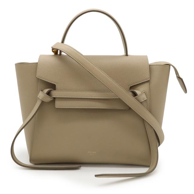 CELINE セリーヌ ベルトバッグ マイクロ ハンドバッグ 2WAY ショルダーバッグ カーフスキン レザー ベージュ ゴールド金具 180153