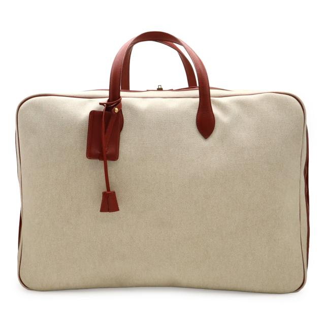 HERMES エルメス ヴィクトリア60 ボストンバッグ 旅行カバン トラベルバッグ トワルアッシュ トリヨンクレマンス ナチュラル レッド