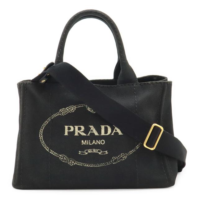 PRADA プラダ CANAPA カナパ トートバッグ 2WAY ショルダーバッグ 斜め掛け キャンバス NERO 黒 ブラック ゴールド金具 1BG439