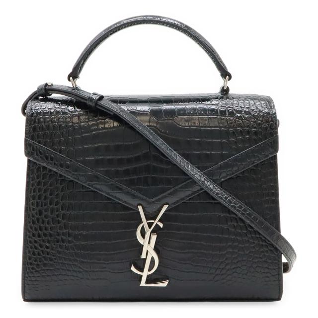 SAINT LAURENT PARIS サン ローラン パリ YSL カサンドラ トップハンドル ハンドバッグ 2WAYショルダー クロコ調レザー ブラック 623930