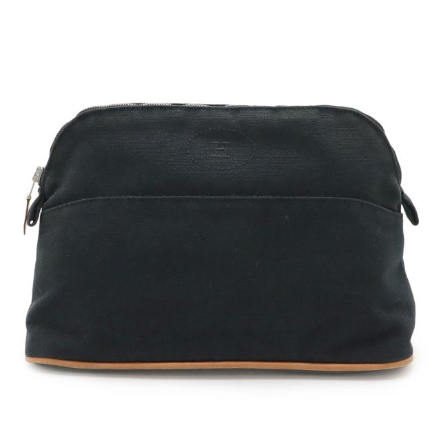 HERMES エルメス ボリードポーチ25 化粧ポーチ コスメポーチ マルチポーチ 小物入れ キャンバス レザー ブラック 黒 ナチュラル