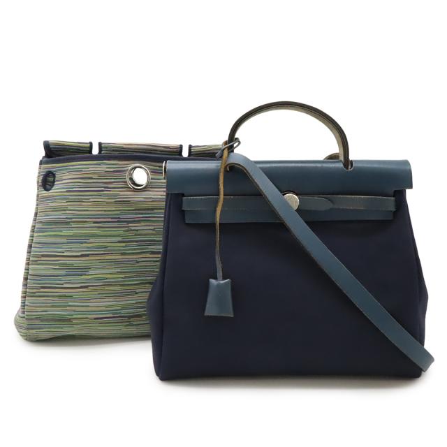 HERMES エルメス エールバッグPM ハンドバッグ 2WAY ショルダーバッグ トワルオフィシエ ヴィブラート ビブラート レザー ネイビー □G刻印