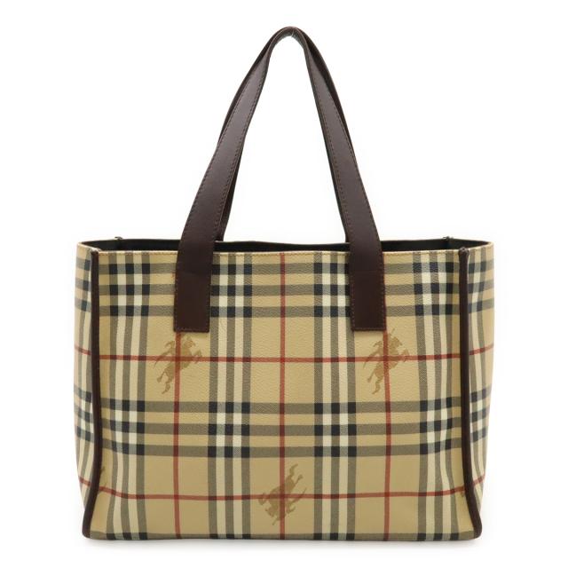 BURBERRY バーバリー ノバチェック チェック柄 トートバッグ ハンドバッグ PVC レザー ベージュ ダークブラウン