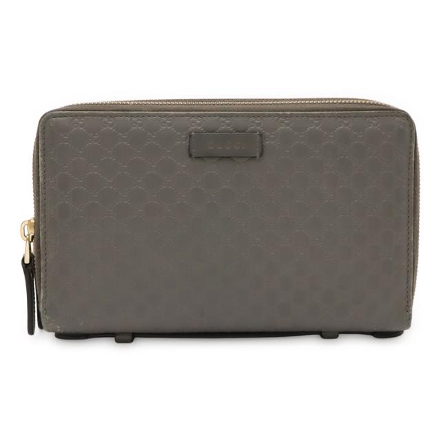GUCCI グッチ マイクログッチシマ トラベルケース クラッチバッグ オーガナイザー 長財布 レザー グレー ゴールド金具 アウトレット品 544250