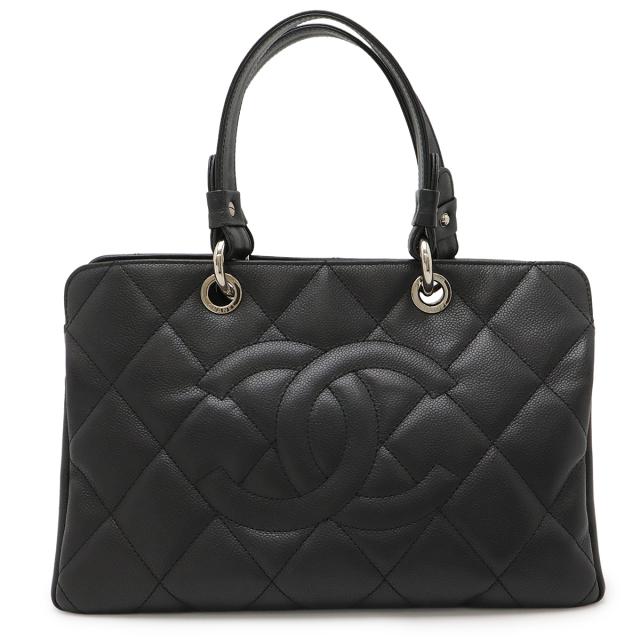 CHANEL シャネル マトラッセ ココマーク ハンドバッグ トートバッグ キャビアスキン レザー ブラック 黒 シルバー金具 A46885