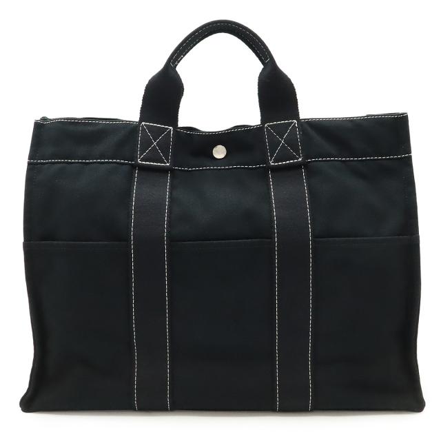 HERMES エルメス ドーヴィルMM トートバッグ ラージトート ハンドバッグ キャンバス ブラック 黒 シルバー金具
