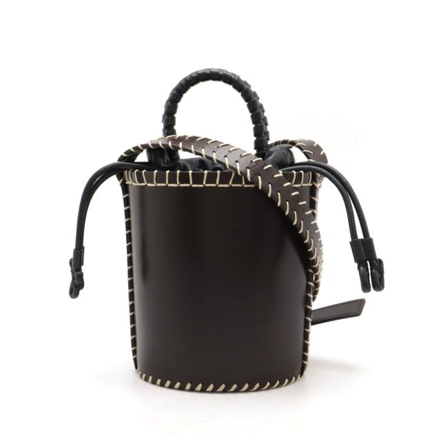 Chloe クロエ ルエラ バケットバッグ ハンドバッグ 2WAY ショルダーバッグ 巾着 バケツ型 レザー ダークブラウン 茶 ブラック 黒