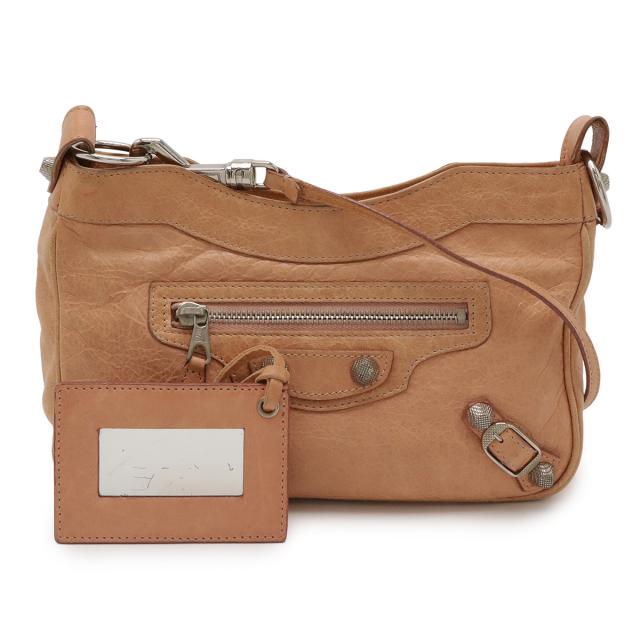 BALENCIAGA バレンシアガ ジャイアントヒップ ショルダーバッグ ポシェット 斜め掛け レザー サーモンピンク シルバー金具 ミラー付き 237203