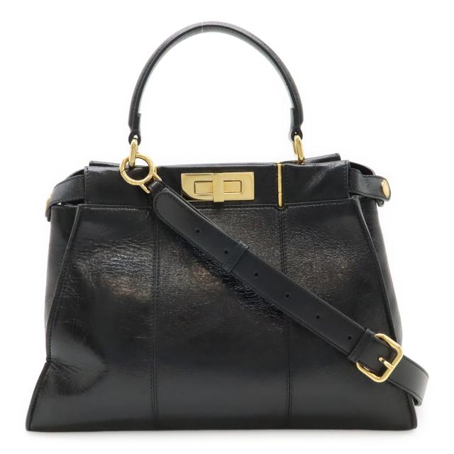 FENDI フェンディ ピーカブー レギュラー ハンドバッグ 2WAY ショルダーバッグ 斜め掛け レザー ブラック 黒 ゴールド金具 8BN290