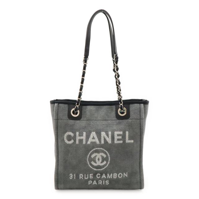 CHANEL シャネル ドーヴィル トートバッグ ショルダーバッグ チェーンショルダー キャンバス レザー グレー系 ブラック 黒 A66939