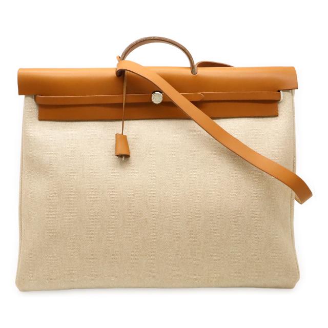 HERMES エルメス エールバッグGM ハンドバッグ 2WAY ショルダーバッグ トワルオフィシエ トワルGM レザー ナチュラル ブラウン 茶