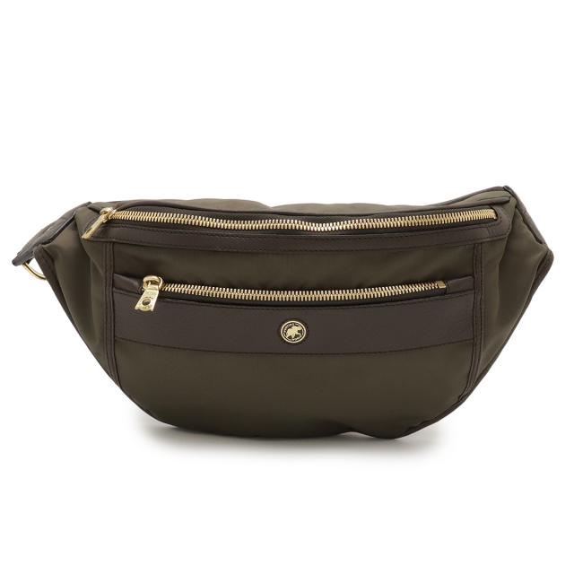 HUNTING WORLD ハンティング ワールド ハンティングワールド ボディバッグ ウエストポーチ ナイロン レザー カーキ ブラウン 茶 ゴールド金具