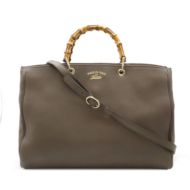 GUCCI グッチ バンブー ショッパー ラージトート トートバッグ ハンドバッグ 2WAY ショルダーバッグ レザー モカブラウン系 ゴールド金具 323658