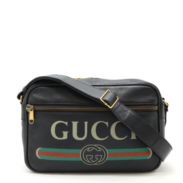 GUCCI グッチ グッチプリント ロゴプリント メッセンジャーバッグ ショルダーバッグ 斜め掛け レザー ブラック 黒 ゴールド金具 523589