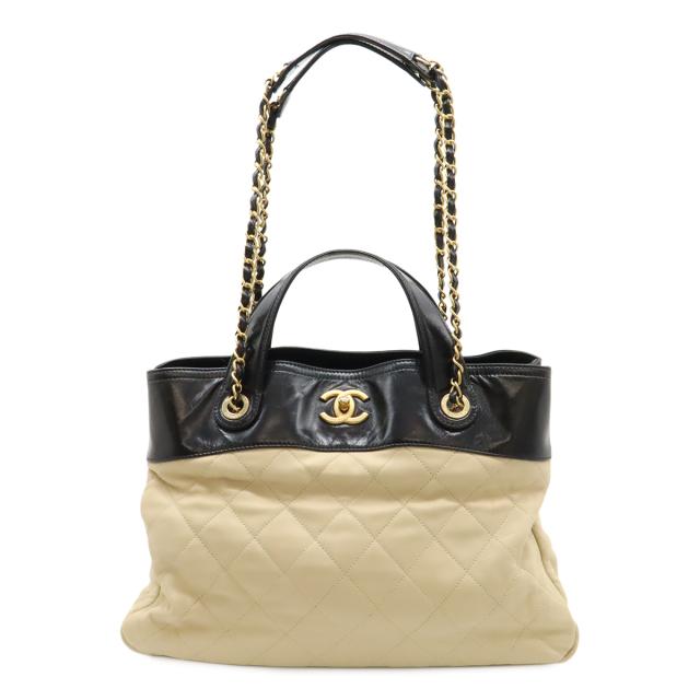 CHANEL シャネル マトラッセ インザミックス チェーンショルダー トートバッグ 2WAY ハンドバッグ レザー ベージュ ブラック