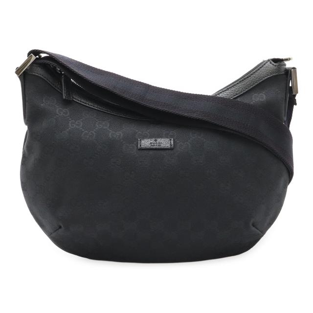 GUCCI グッチ GGキャンバス ショルダーバッグ 斜め掛け マチなし レザー ブラック 黒 シルバー金具 181092