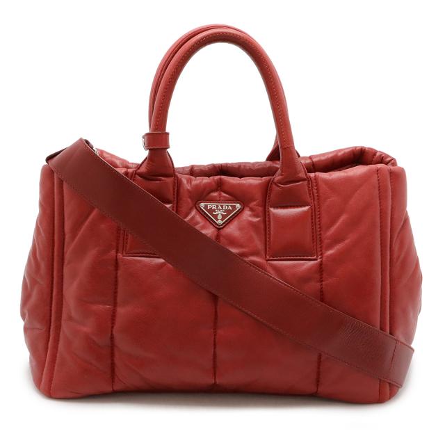 PRADA プラダ ナッパボンバー トートバッグ ハンドバッグ 2WAY ショルダーバッグ ナッパレザー レッド 赤 シルバー金具 BN2647