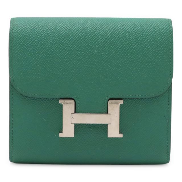 HERMES エルメス コンスタンス コンパクト 2つ折財布 二つ折り財布 ヴォーエプソン レザー ヴェールヴェルティゴ 緑 グリーン シルバー金具 D刻印
