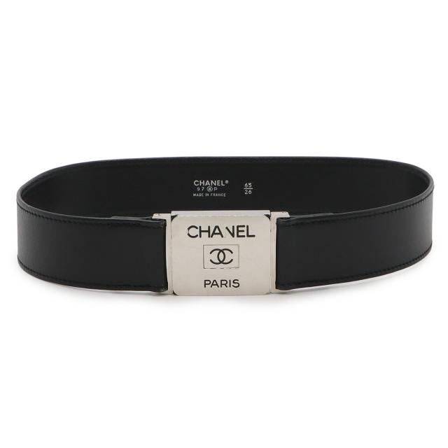CHANEL シャネル プレートバックル ロゴバックル ココマーク レザー ブラック 黒 シルバー金具 #65 97 P