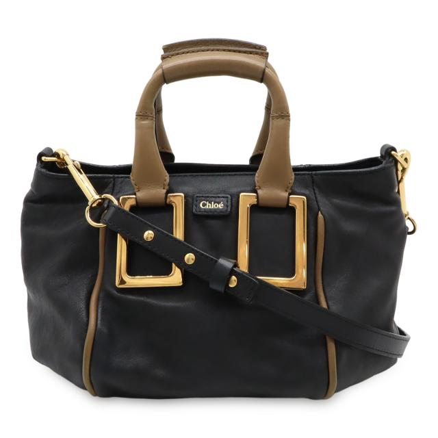 Chloe クロエ エテル ミニ ハンドバッグ 2WAY ショルダーバッグ 斜め掛け レザー ブラック 黒 ブラウン 茶 ゴールド金具