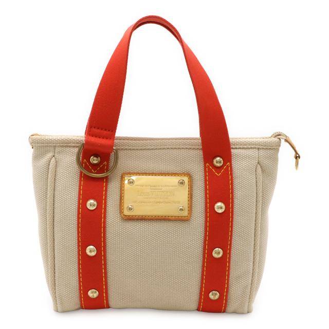 LOUIS VUITTON ルイ ヴィトン アンティグア カバPM ハンドバッグ トートバッグ キャンバス ベージュ ルージュ レッド 赤 ネームタグ欠品 M40038