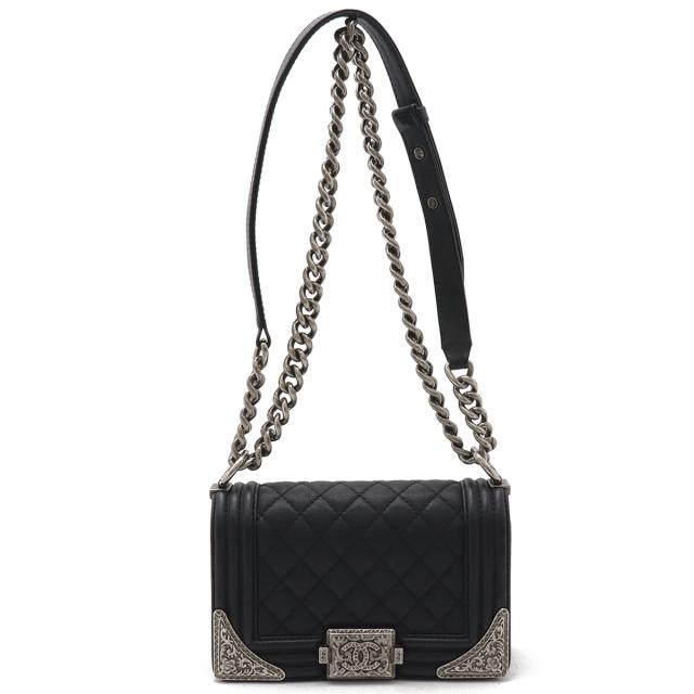 CHANEL シャネル パリダラス ボーイシャネル マトラッセ ココマーク チェーンショルダーバッグ レザー ブラック 黒 シルバー金具