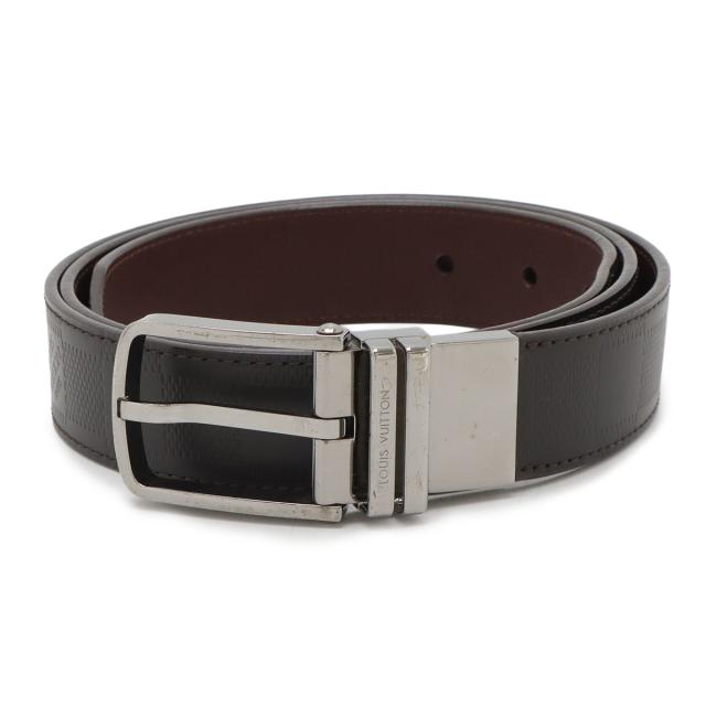 LOUIS VUITTON ルイ ヴィトン ダミエアンフィニ サンチュール ボストン ベルト リバーシブル メテオール ブラウン #95 シルバー金具 M9787T