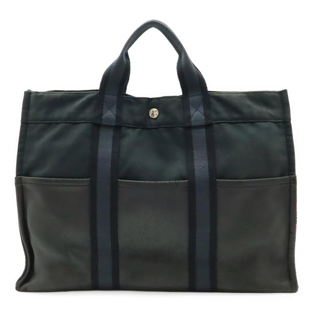 HERMES エルメス フールトゥ トートMM ハーフレザー トートバッグ ハンドバッグ キャンバス ブラック 黒