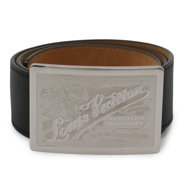 LOUIS VUITTON ルイ ヴィトン サンチュール ジーンズ ベルト レザー ノワール 黒 ブラック シルバー金具 メンズ #80 M6812W