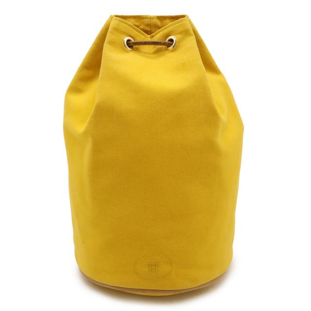 HERMES エルメス ポロションミミルPM ショルダーバッグ ワンショルダー セミショルダー 巾着 キャンバス レザー イエロー 黄色 ゴールド金具