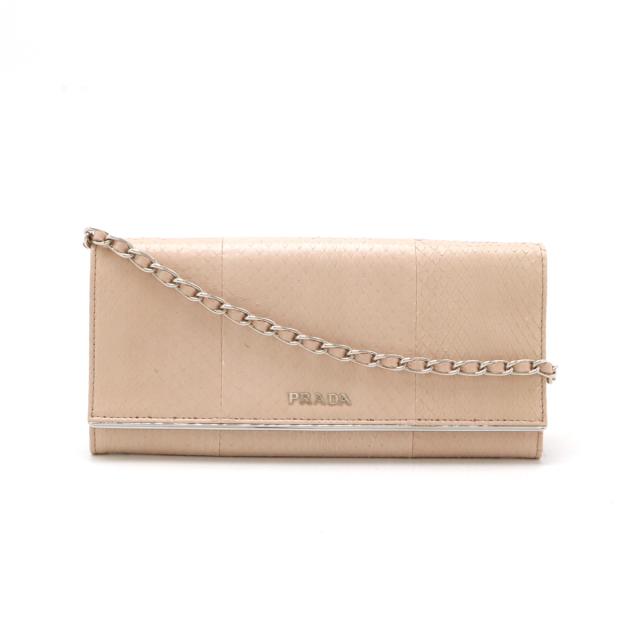 PRADA プラダ AYERS L チェーンウォレット ショルダーバッグ 2WAY クラッチバッグ パイソン レザー NUDO ベージュ 海外ブティック購入品 1MT290