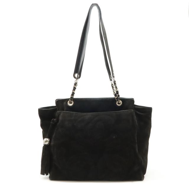 CHANEL シャネル トリプルココ ココボール ココマーク トートバッグ ショルダーバッグ フリンジ タッセル スエード ブラック 黒 シルバー金具