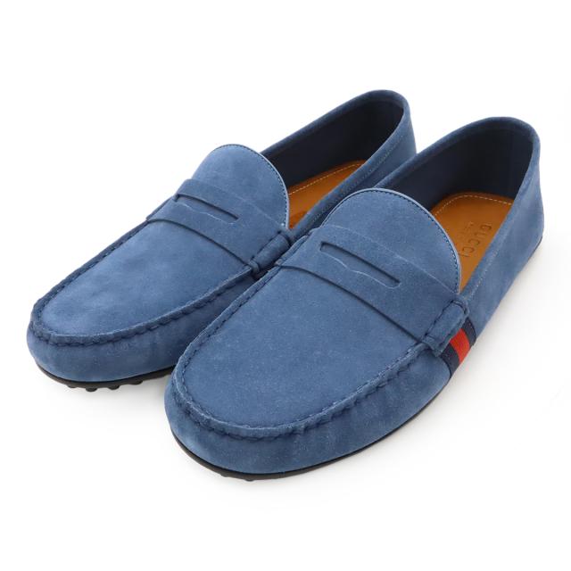 GUCCI グッチ シェリーライン ドライビングシューズ ローファー スリッポン スエード ブルー レッド ネイビー #11 日本サイズ約30cm 566294