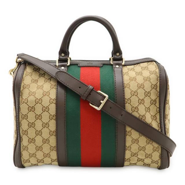 GUCCI グッチ GGキャンバス シェリーライン ハンドバッグ ミニボストンバッグ 2WAY ショルダーバッグ レザー カーキベージュ ダークブラウン 247205