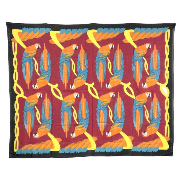 HERMES エルメス 大判ストール ショール パレオ オウム柄 コットン100% レッド ブラック オレンジ ブルー イエロー