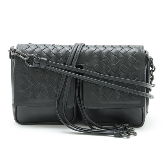 BOTTEGA VENETA ボッテガ ヴェネタ イントレチャート ショルダーバッグ ポシェット 斜め掛け レザー ブラック 黒