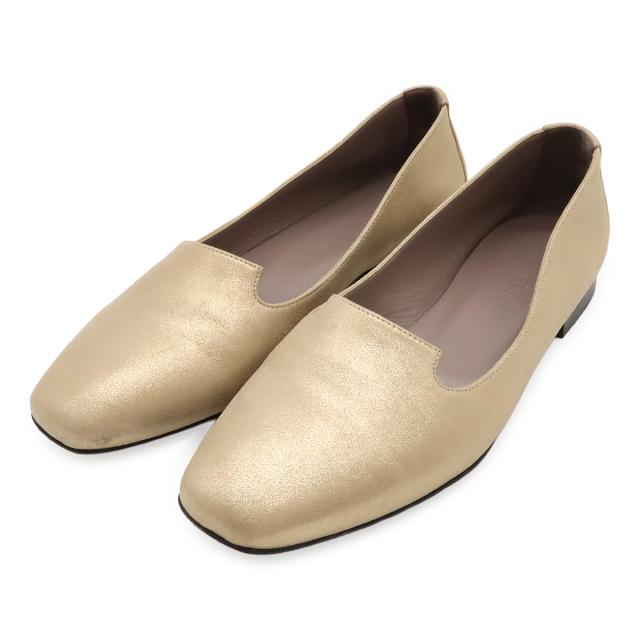 HERMES エルメス スリッポン フラットシューズ スリッポン スクエアトゥ レザー ゴールド #35 22cm