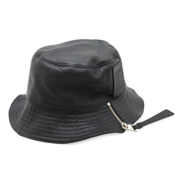 LOEWE ロエベ FISHEMAN HAT フィッシャーマンハット アナグラム バケットハット 帽子 ジップ付き レザー ブラック 黒 #59 112.10.010